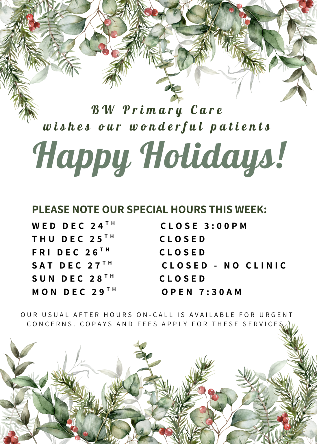 Happy Holidays from BWPC! - BW Primary Care
